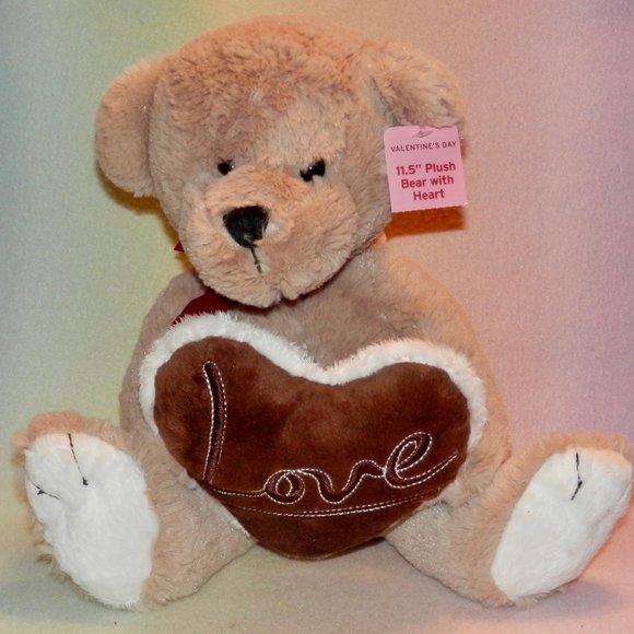 CHRISHA PLAYFUL PLUSH | Toys | Tan Plush Teddy Bear With Brown Love ...